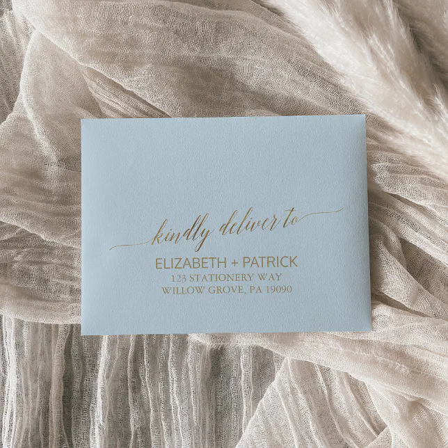 Elegant Gold and Blue Printed Address RSVP Envelope | Zazzle