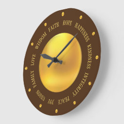 Elegant Gold and Brown Good Vibes Large Clock | Zazzle