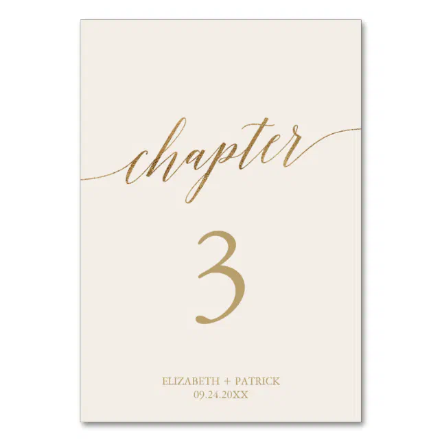 Elegant Gold and Cream Chapter Table Number | Zazzle