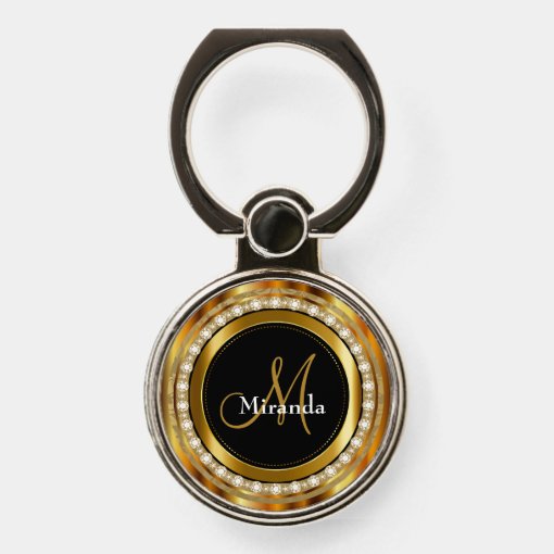 Elegant Gold and Diamond Monogram Phone Ring Stand | Zazzle
