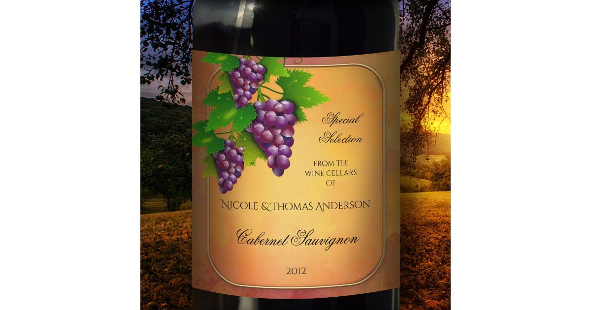 Elegant Gold and Grapes Custom Wine Label | Zazzle