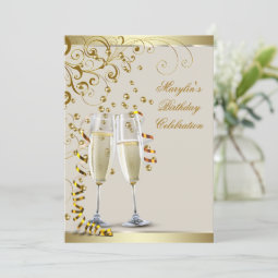 Elegant Gold and Ivory Cream Birthday Invitation | Zazzle