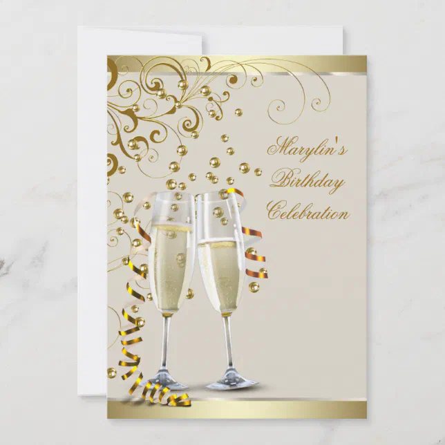 Elegant Gold and Ivory Cream Birthday Invitation | Zazzle