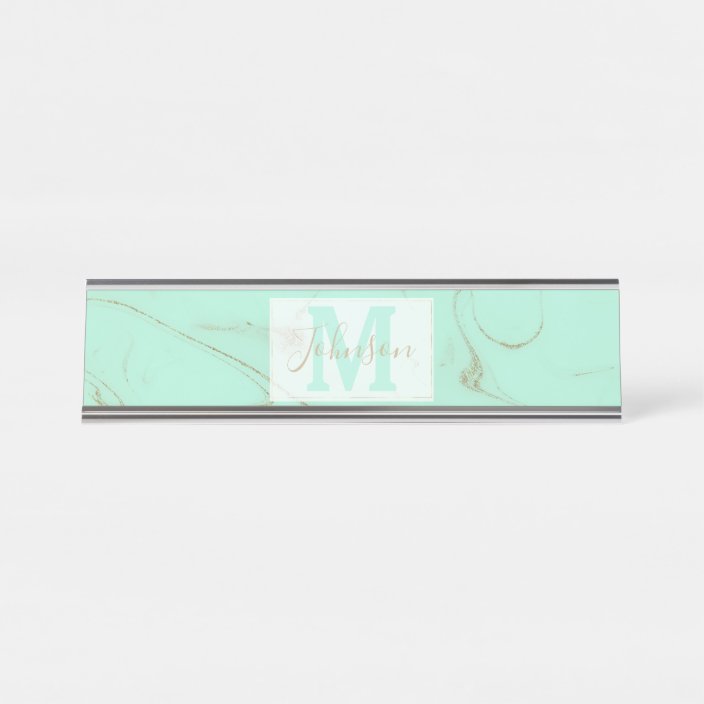Elegant gold and mint marble image desk name plate | Zazzle.com