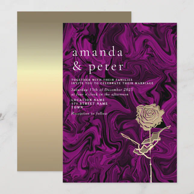 Elegant Gold and Purple Wedding Invitation | Zazzle