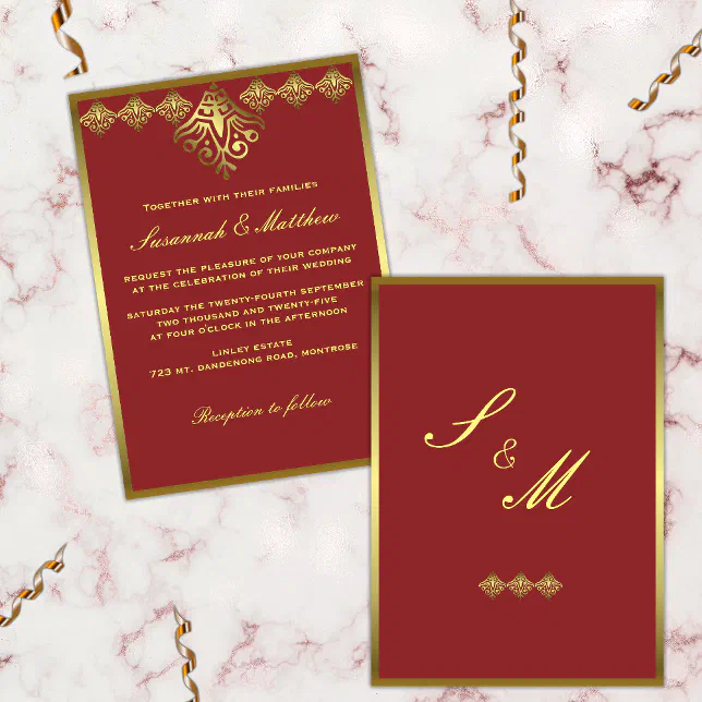 Elegant Gold and Red Wedding Invitation | Zazzle