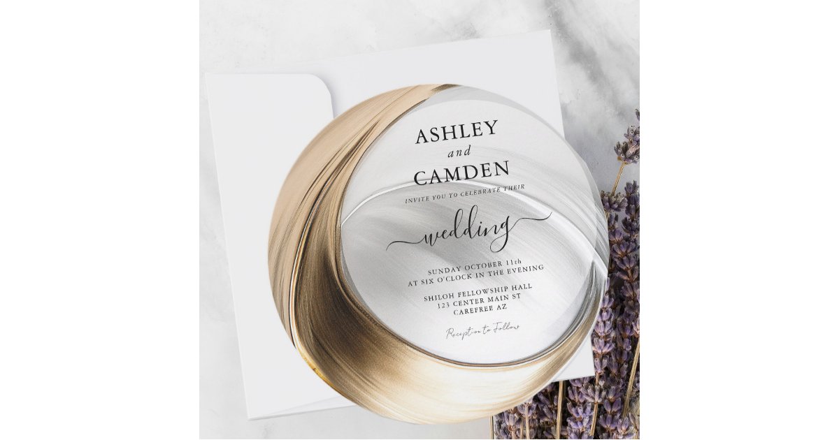 Elegant Gold and Silver Circle Wedding Invitation | Zazzle