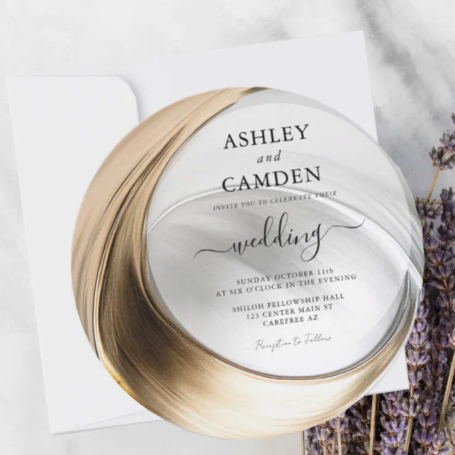 Elegant Gold and Silver Circle Wedding Invitation | Zazzle