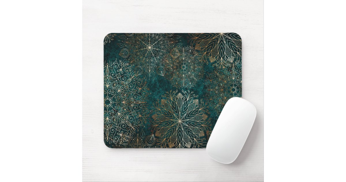 Elegant Gold and Teal Green Floral Mandala Pattern Mouse Pad | Zazzle