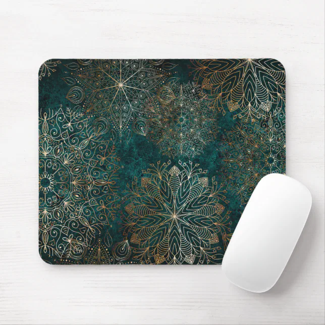 Elegant Gold and Teal Green Floral Mandala Pattern Mouse Pad | Zazzle