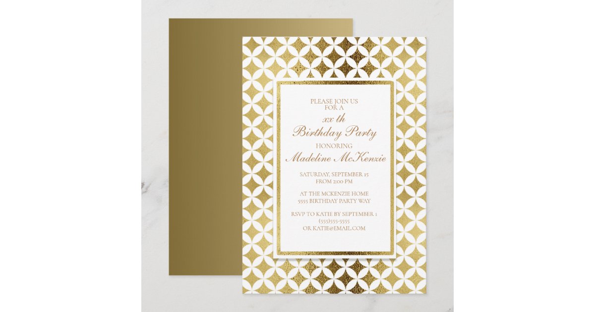 Elegant Gold and White Birthday Party Invitation | Zazzle