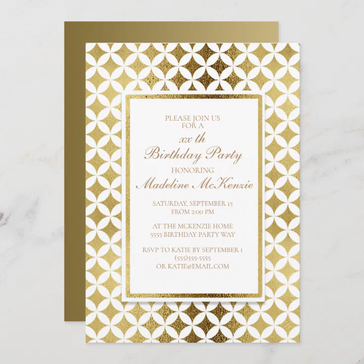 Elegant Gold and White Birthday Party Invitation | Zazzle