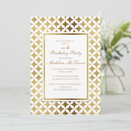 Elegant Gold and White Birthday Party Invitation | Zazzle