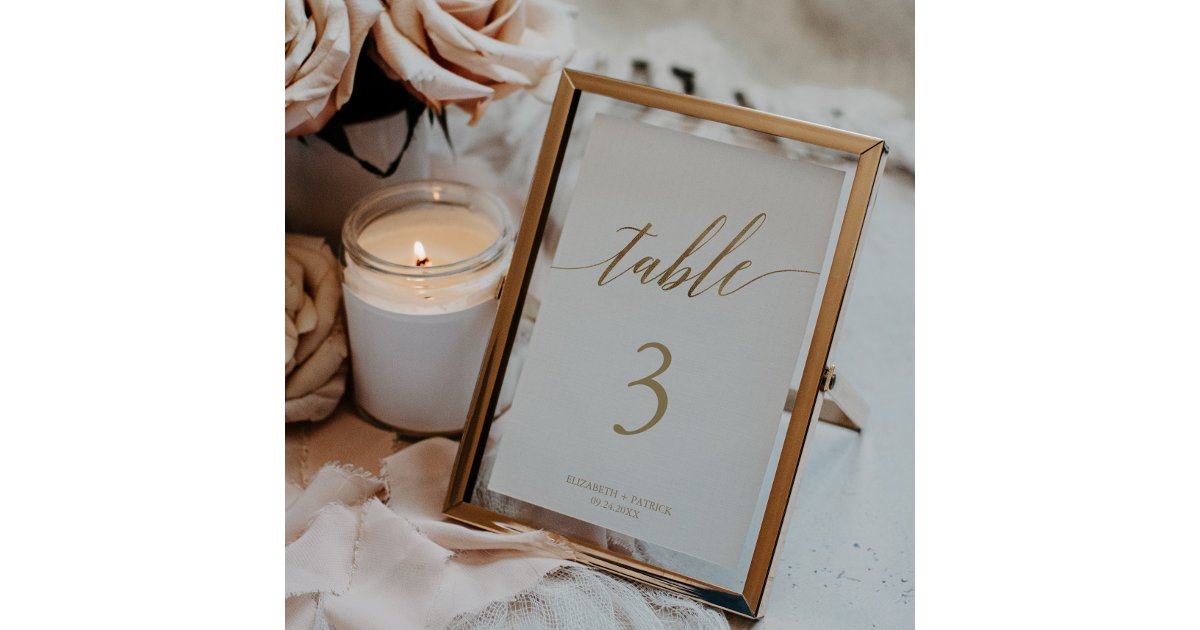 Elegant Gold and White Calligraphy Table Number | Zazzle