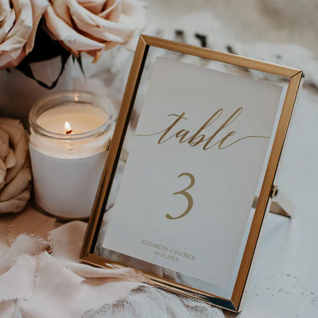 Elegant Gold and White Calligraphy Table Number | Zazzle