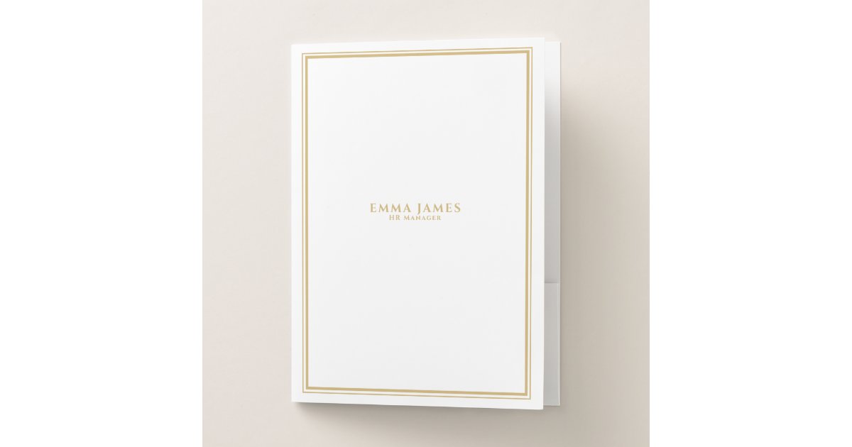 Elegant Gold and White Double Borders Business Pocket Folder | Zazzle