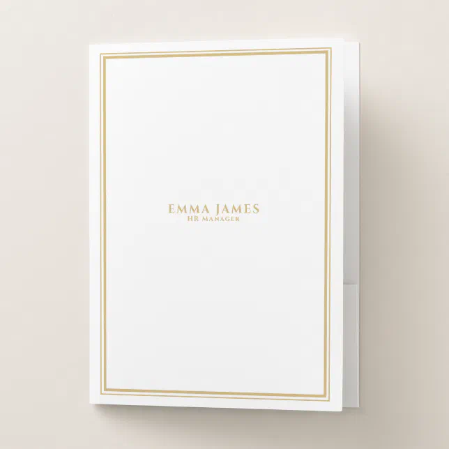 Elegant Gold and White Double Borders Business Pocket Folder | Zazzle