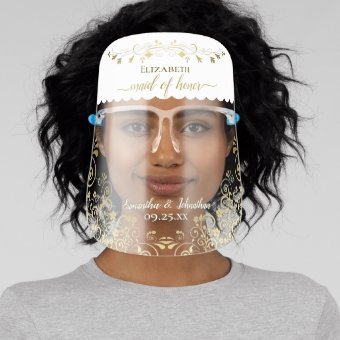 Elegant Gold and White Maid of Honor Wedding Face Shield | Zazzle
