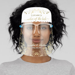 Elegant Gold and White Mother of the Bride Wedding Face Shield | Zazzle