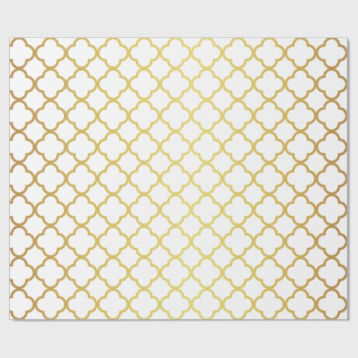 Elegant Gold and White Quatrefoil Geometric Wrapping Paper | Zazzle