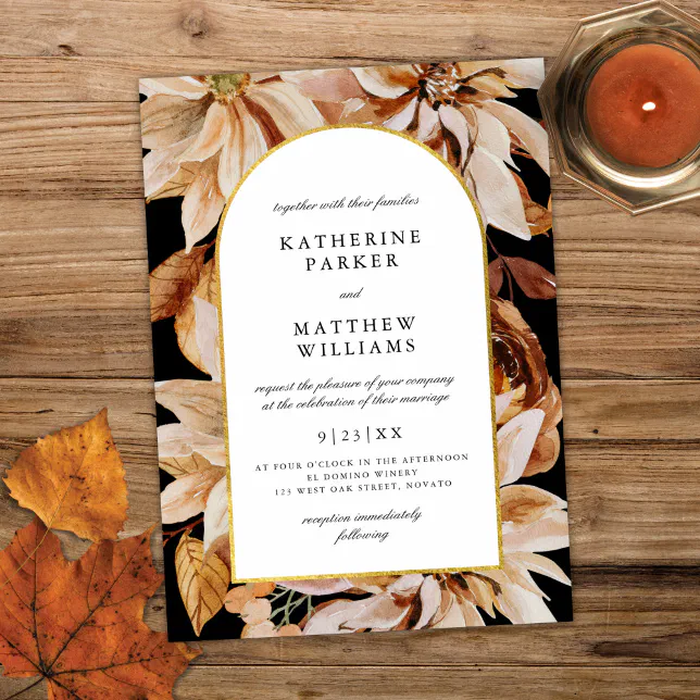 Elegant Gold Arch Fall Watercolor Floral Wedding I Invitation | Zazzle