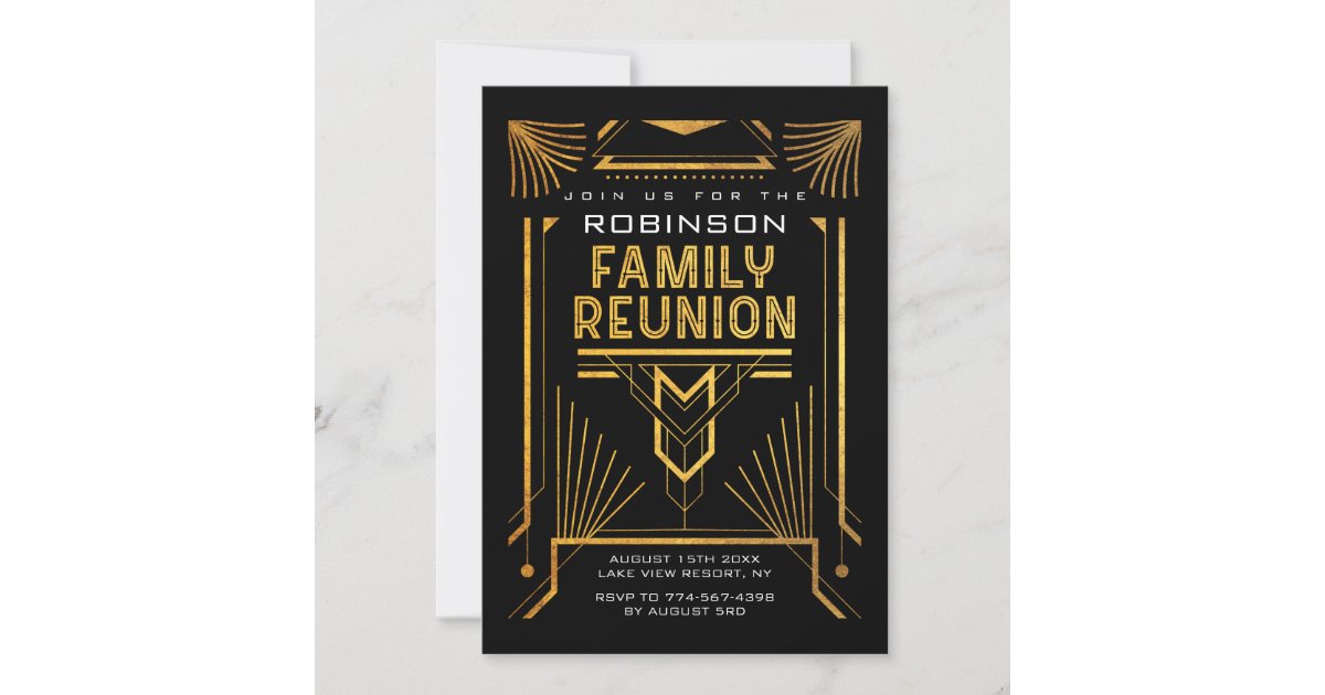 Elegant Gold Art Deco Family Reunion Invitation | Zazzle