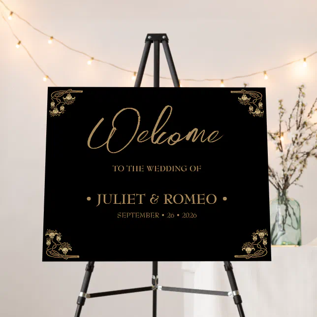 Elegant gold Art Deco on black wedding Welcome Foa Foam Board | Zazzle