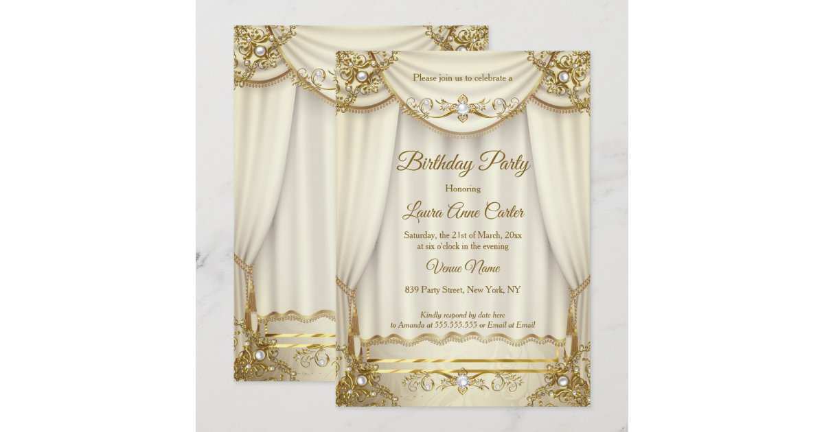 Elegant Gold Beige Cream Pearl Drapes party Invitation | Zazzle