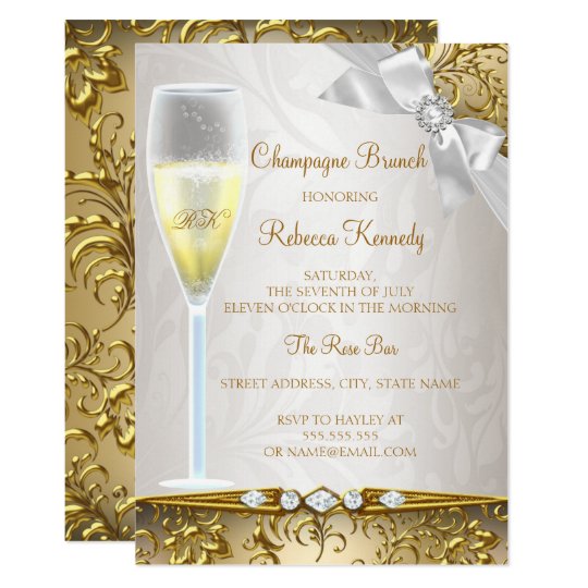 Elegant Gold Beige White Champagne Brunch Invitation | Zazzle.com