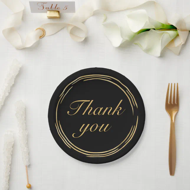 Elegant Gold Black Birthday Party Thank You Paper Plates | Zazzle