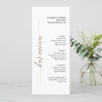 Elegant Gold & Black Calligraphy Bar Menu Card | Zazzle