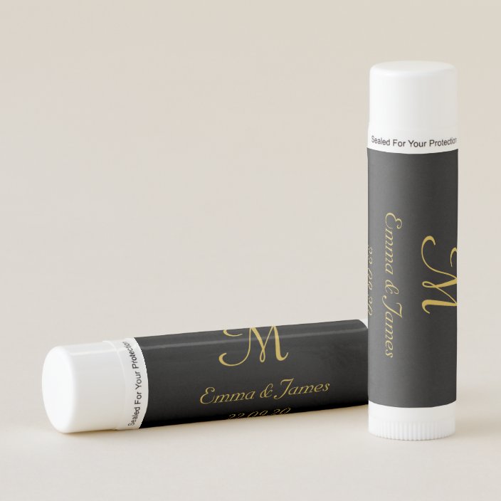 Elegant Gold Black Calligraphy Monogram Wedding Lip Balm | Zazzle.com