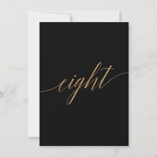 Elegant Gold Black Calligraphy Table Number Eight | Zazzle