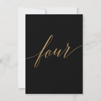 Elegant Gold & Black Calligraphy Table Number Four | Zazzle