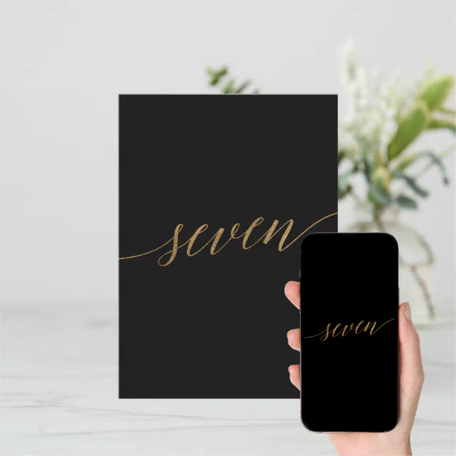 Elegant Gold Black Calligraphy Table Number Seven | Zazzle