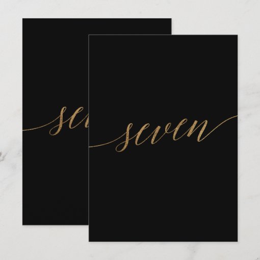 Elegant Gold Black Calligraphy Table Number Seven | Zazzle