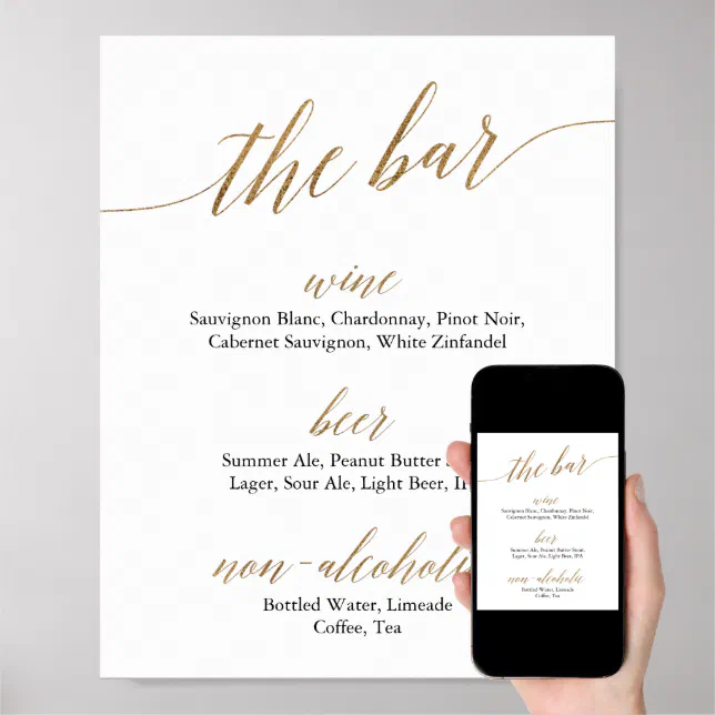 Elegant Gold & Black Calligraphy The Bar Sign | Zazzle