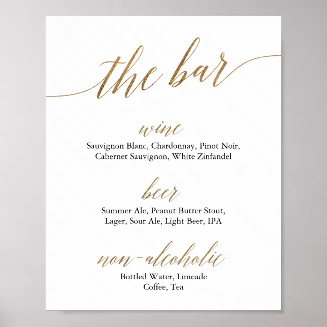 Elegant Gold & Black Calligraphy The Bar Sign | Zazzle