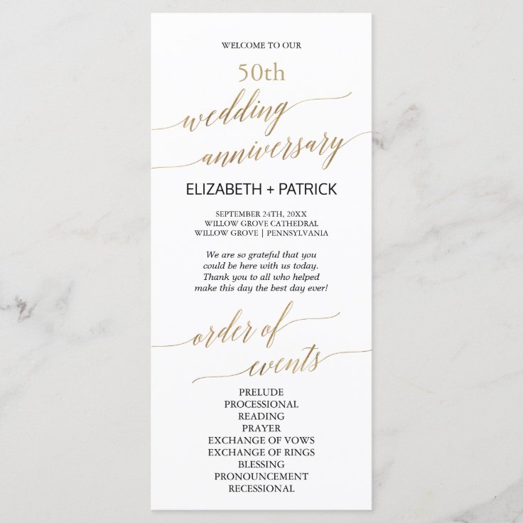 Elegant Gold Black Calligraphy Wedding Anniversary Program | Zazzle
