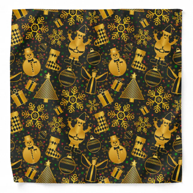 Elegant Gold & Black Christmas Snowman Angel Tree Bandana | Zazzle