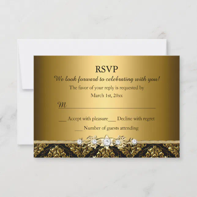 Elegant Gold & Black Damask RSVP | Zazzle