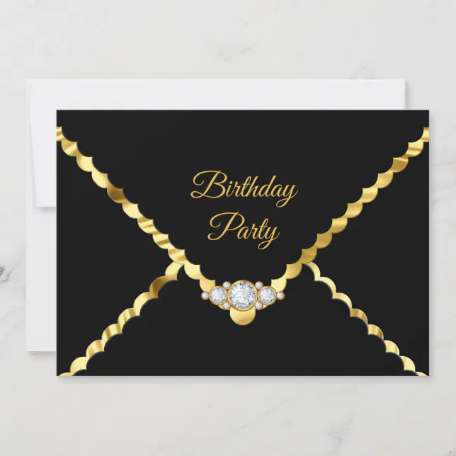 Elegant Gold Black Diamond gem Birthday Party Invitation | Zazzle
