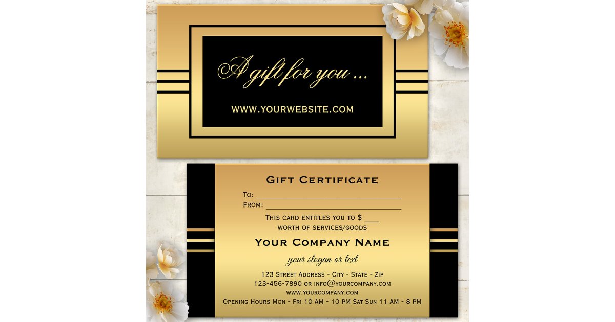 Elegant Gold Black Gift Certificate Template | Zazzle