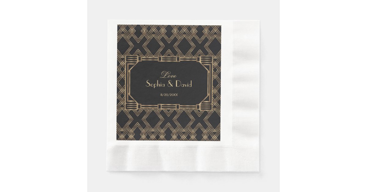 Elegant Gold Black Great Gatsby 1920s Wedding Napkins | Zazzle