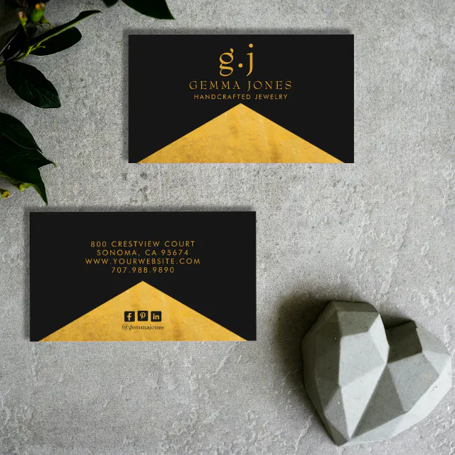 Elegant Gold Black Jewelry Designer Faux Gold Edge Business Card | Zazzle