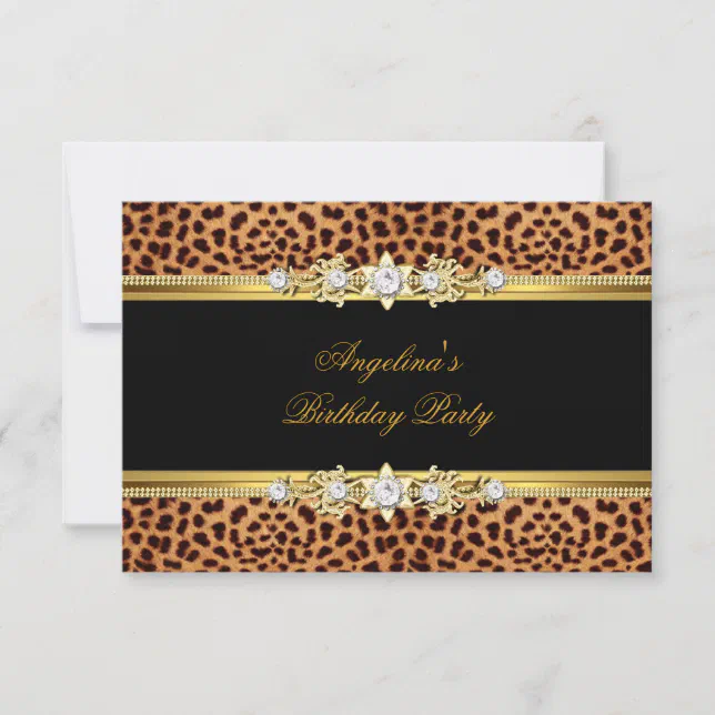 Elegant Gold Black Leopard Birthday Party Invitation | Zazzle