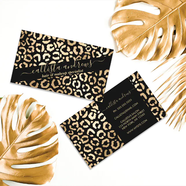 Elegant Gold Black Leopard Cheetah Animal Print Business Card | Zazzle