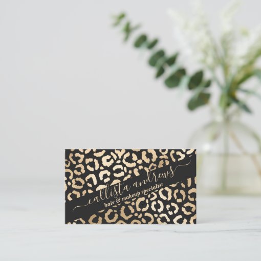 Elegant Gold Black Leopard Cheetah Animal Print Business Card | Zazzle