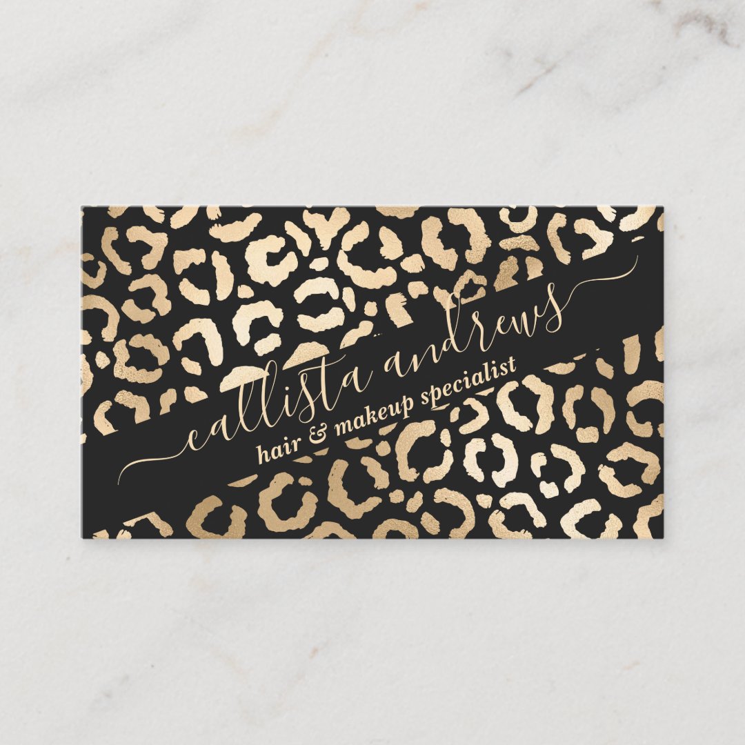 Elegant Gold Black Leopard Cheetah Animal Print Business Card | Zazzle