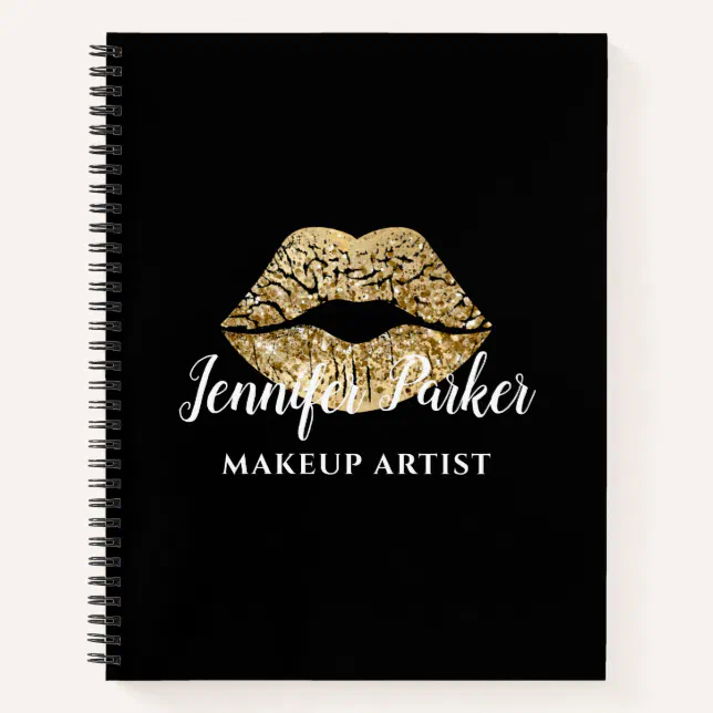 Elegant Gold Black Makeup Artist Business Notebook | Zazzle